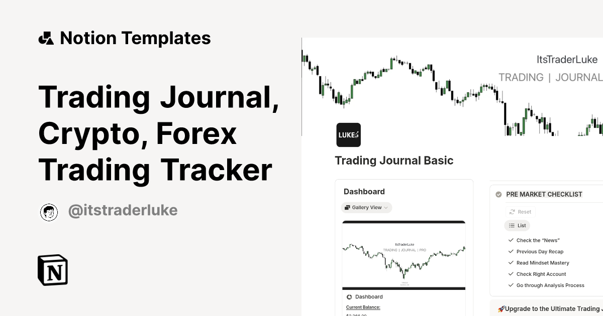 Trading Journal, Crypto, Forex Trading Tracker Template by Luke Trading ...