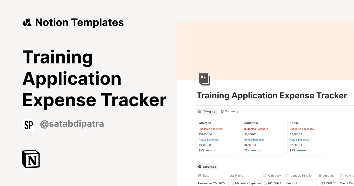Training Application Expense Tracker Template | Notion Marketplace