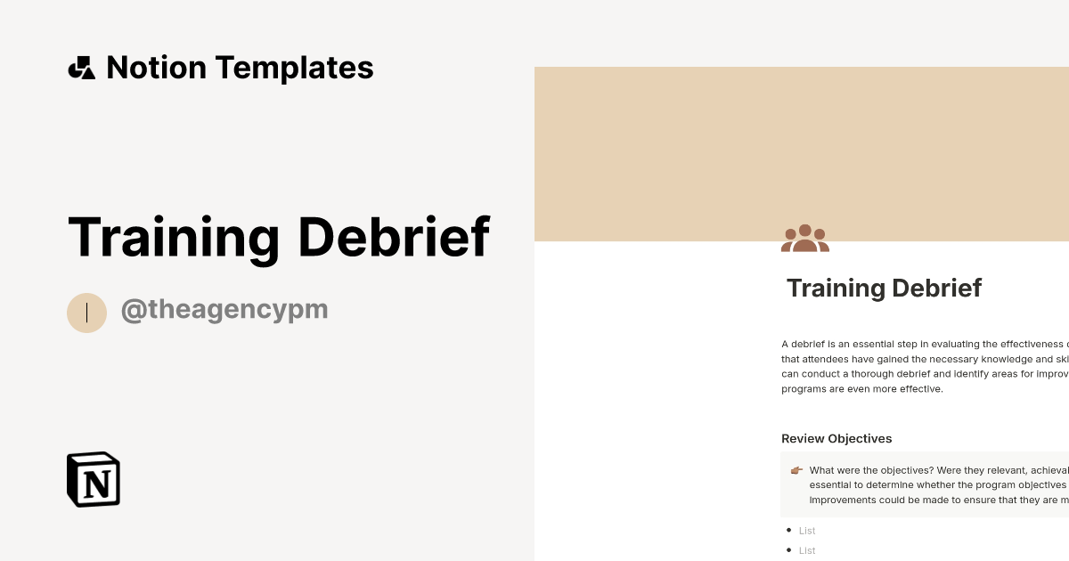 Training Debrief Template by The Agency PM | Notion Marketplace