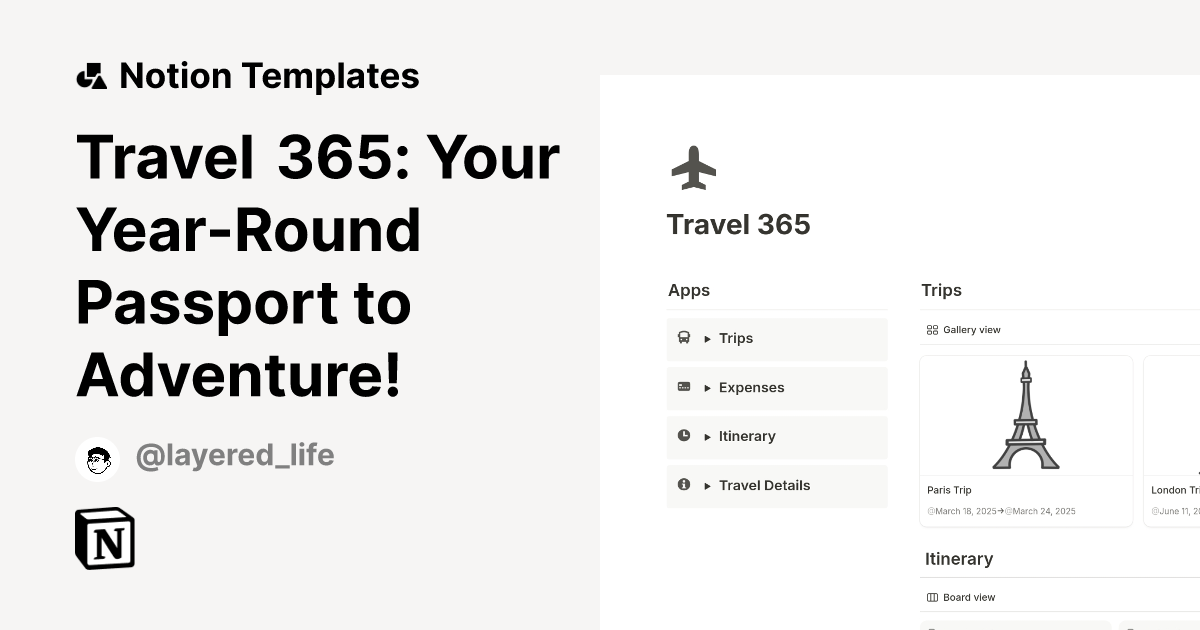 Travel 365: Your Year-Round Passport to Adventure! Template | Notion ...