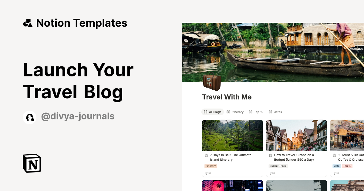Launch Your Travel Blog Template | Notion Marketplace