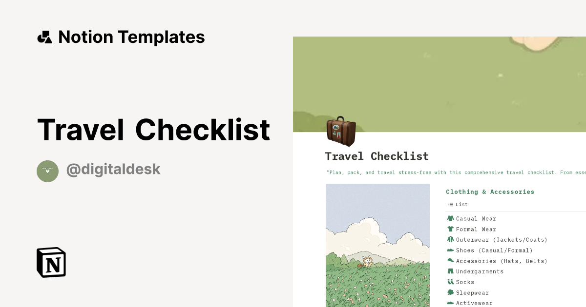 Travel Checklist Template | Notion Marketplace