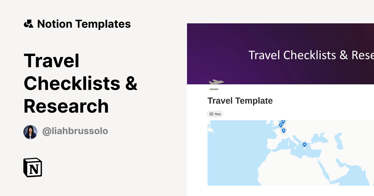 Travel Checklists & Research Template by Liah Brussolo | Notion Marketplace