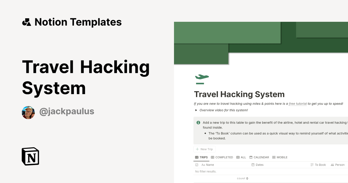 Travel Hacking System Template | Notion Marketplace Travel Hacking System Template | Notion Marketplace