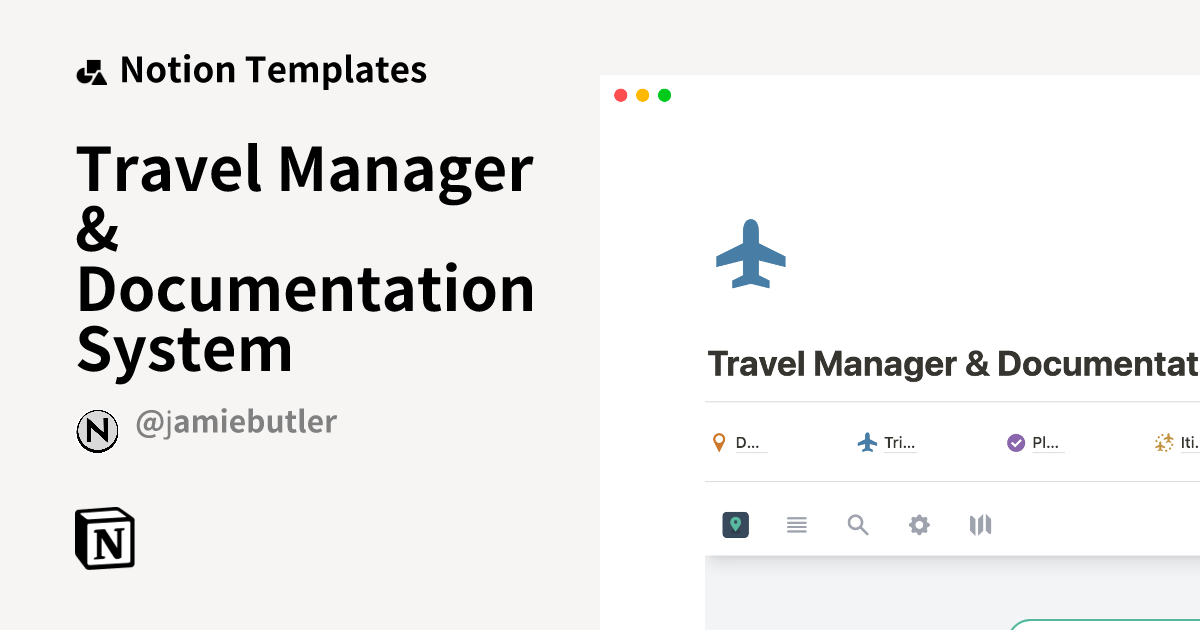 Travel Manager & Documentation System Template by Jamie Butler | Notion Marketplace