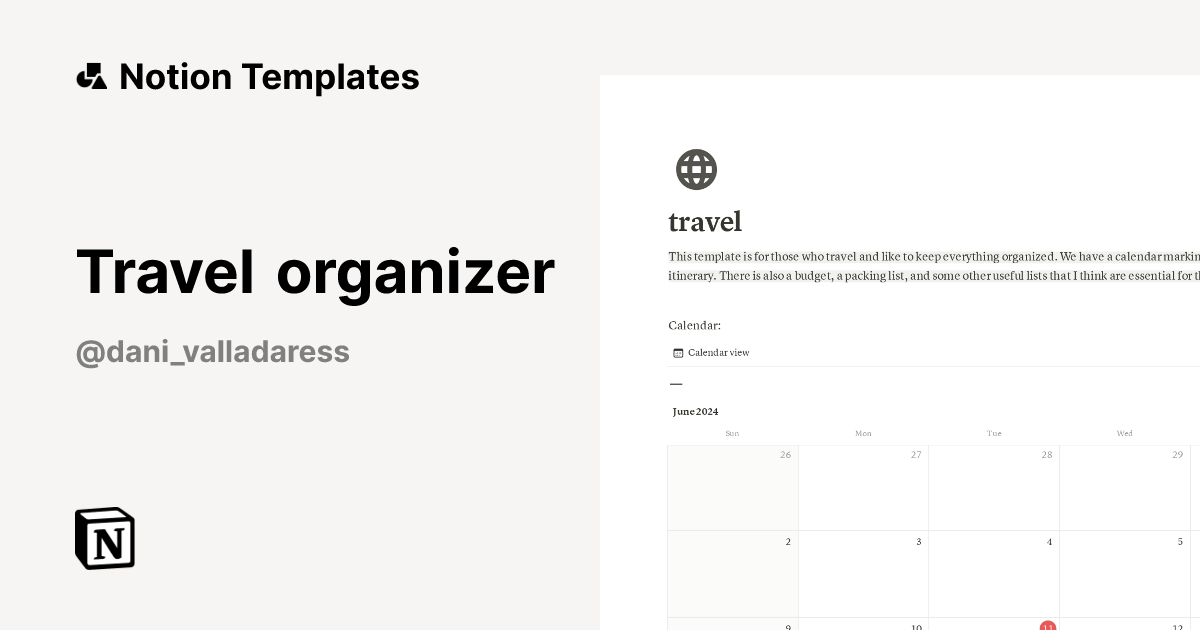 Travel organizer Template by Dani Valladares | Notion Marketplace