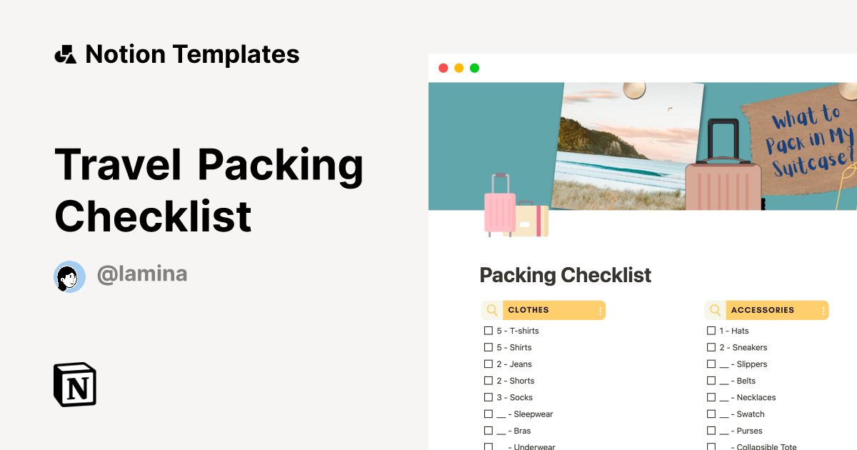 Travel Packing Checklist Template | Notion Marketplace