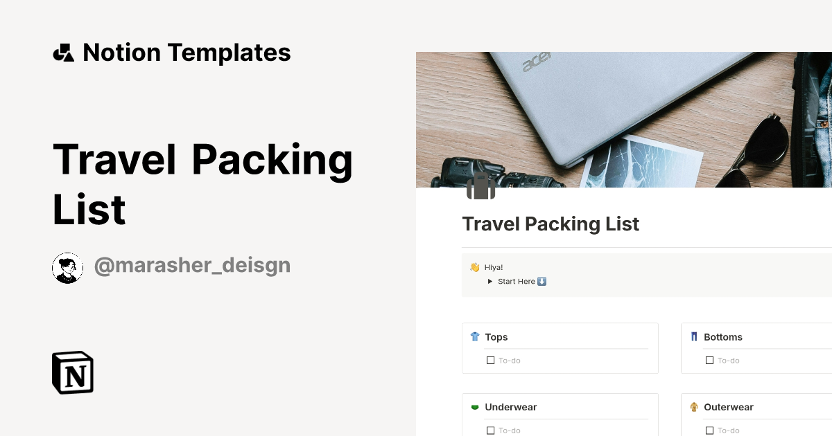 Travel Packing List Template | Notion Marketplace
