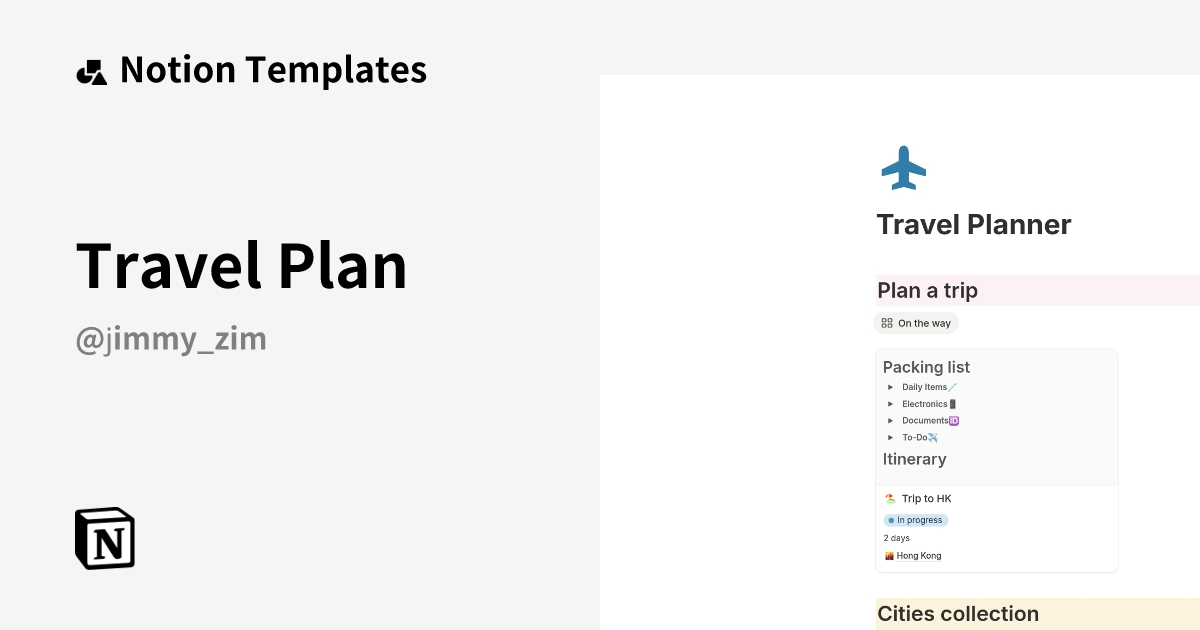 Travel Plan Template by Jimmy Zim | Notion Marketplace