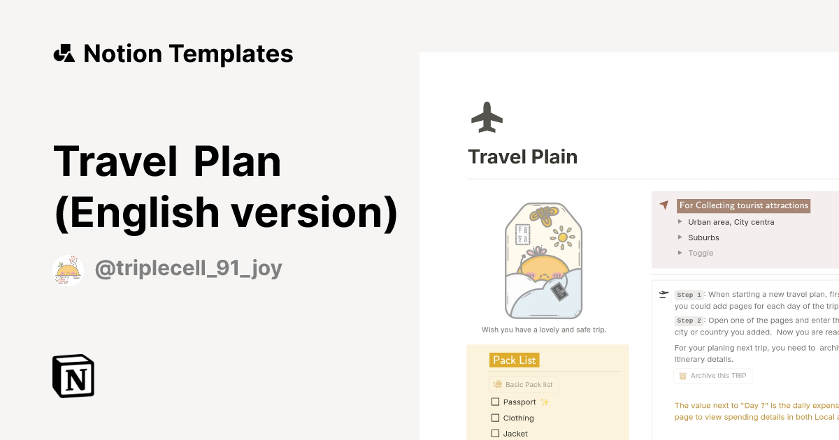 Travel Plan (English version) Template | Notion Marketplace