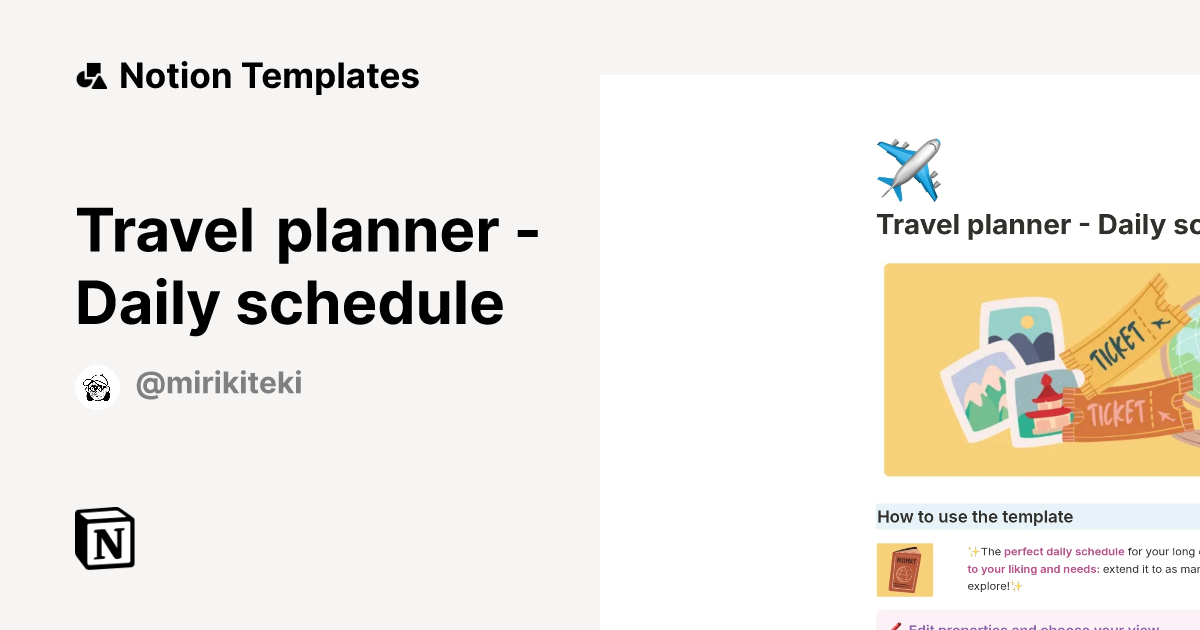 Travel planner - Daily schedule Template by Miri Creates | Notion ...