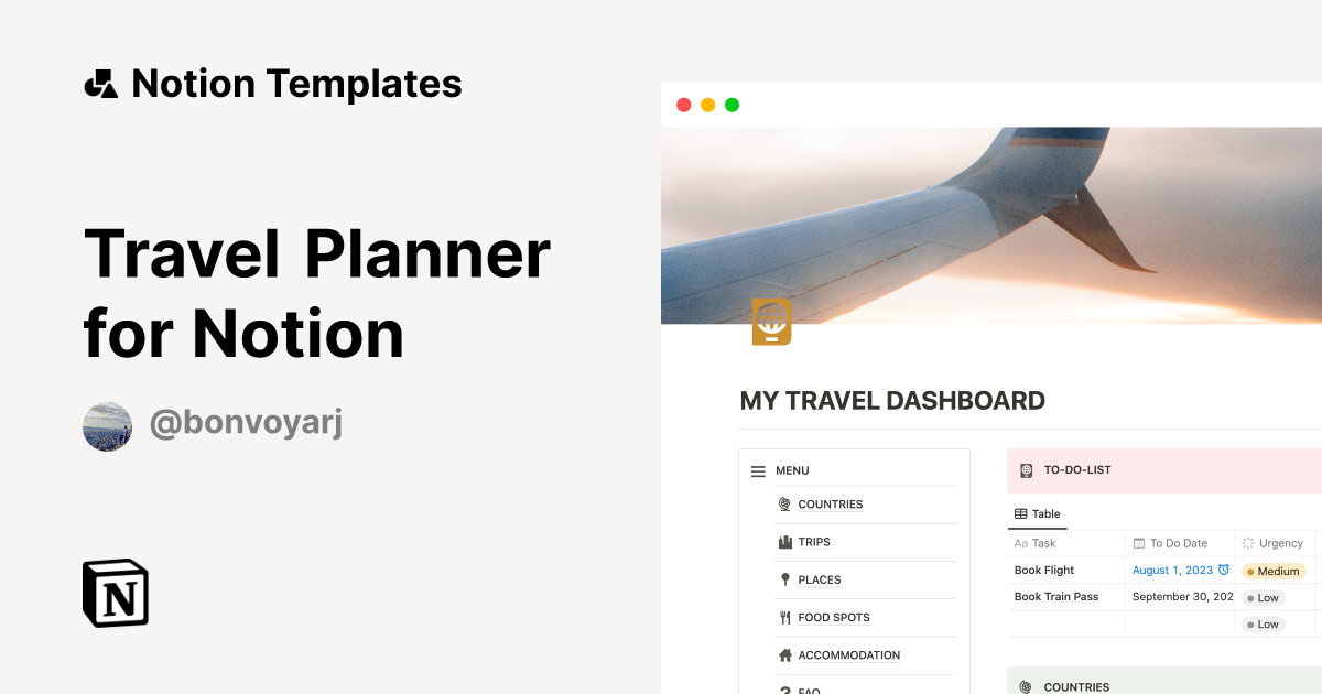 Travel Planner for Notion Template by Bon Voyarj | Notion Marketplace