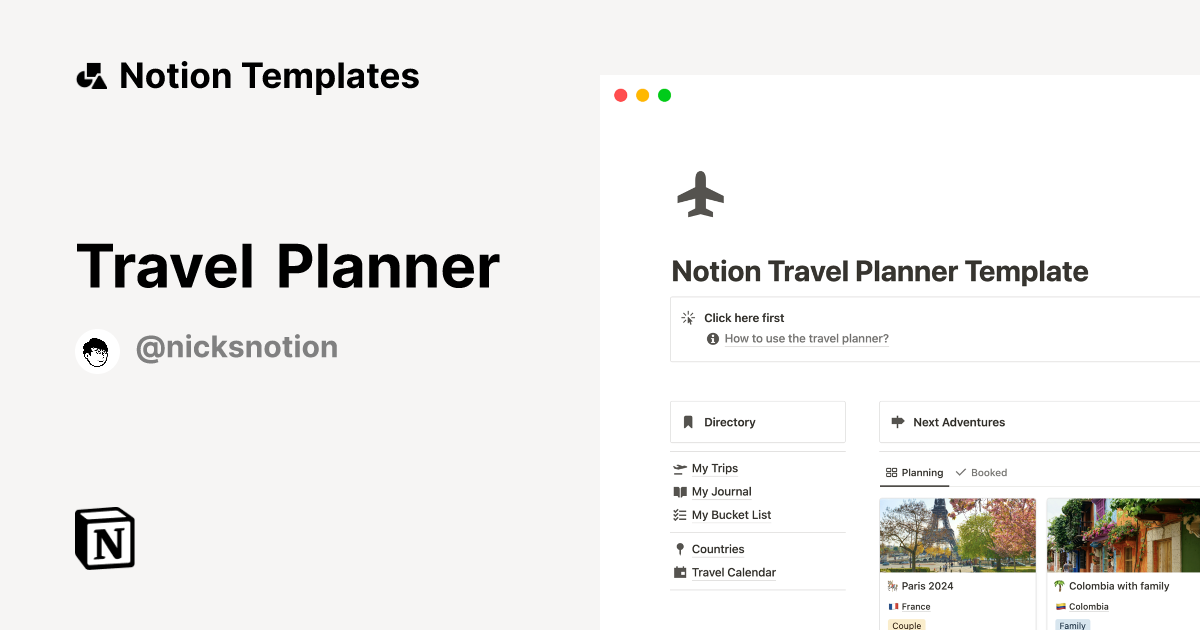 Travel Planner Template by NicksNotion | Notion Marketplace