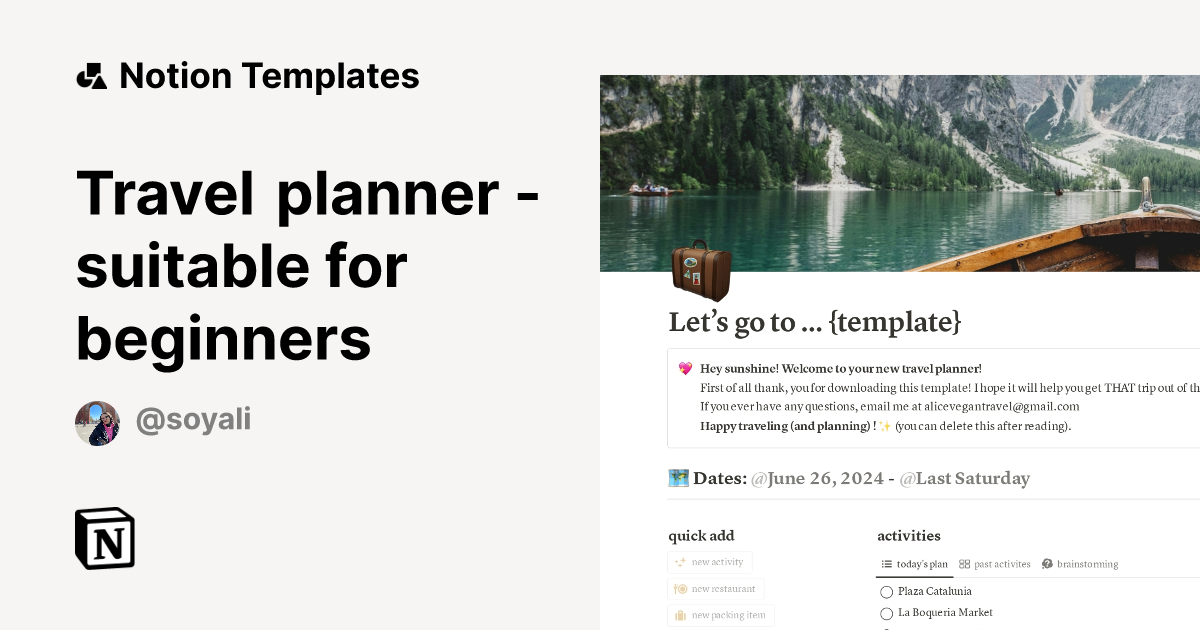 Travel planner - suitable for beginners Template | Notion Marketplace