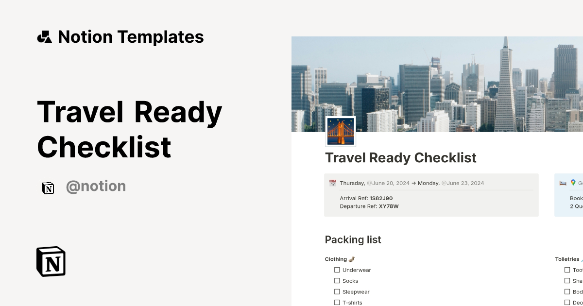 Travel Ready Checklist Template by Notion | Notion Marketplace
