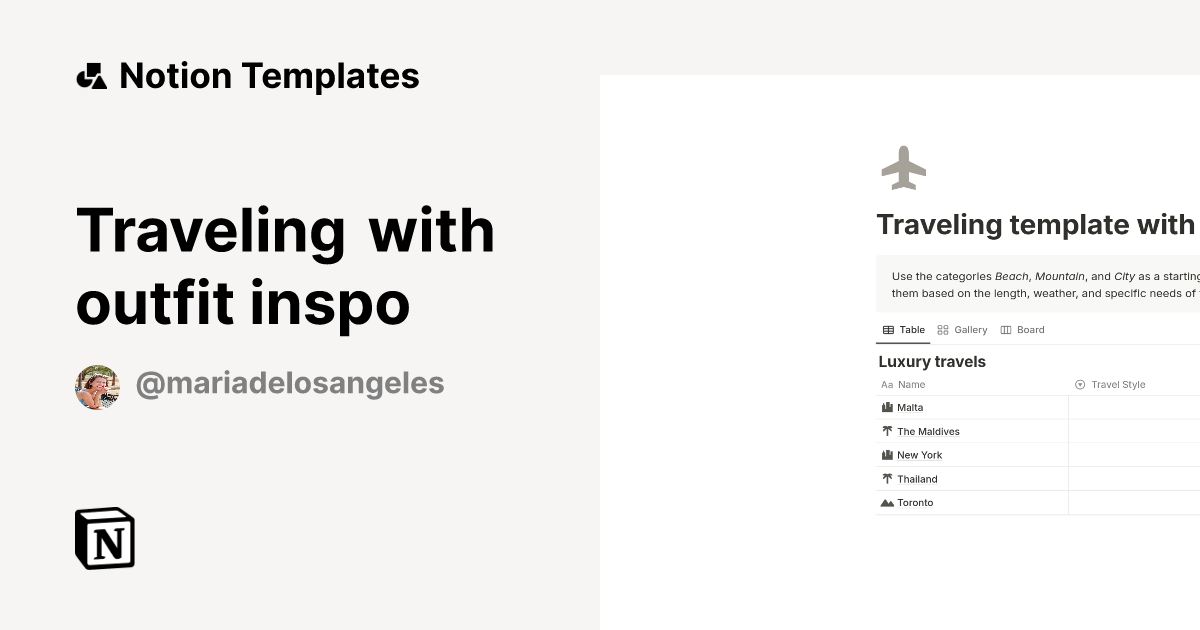 Traveling with outfit inspo Template by Maria de los Angeles | Notion ...