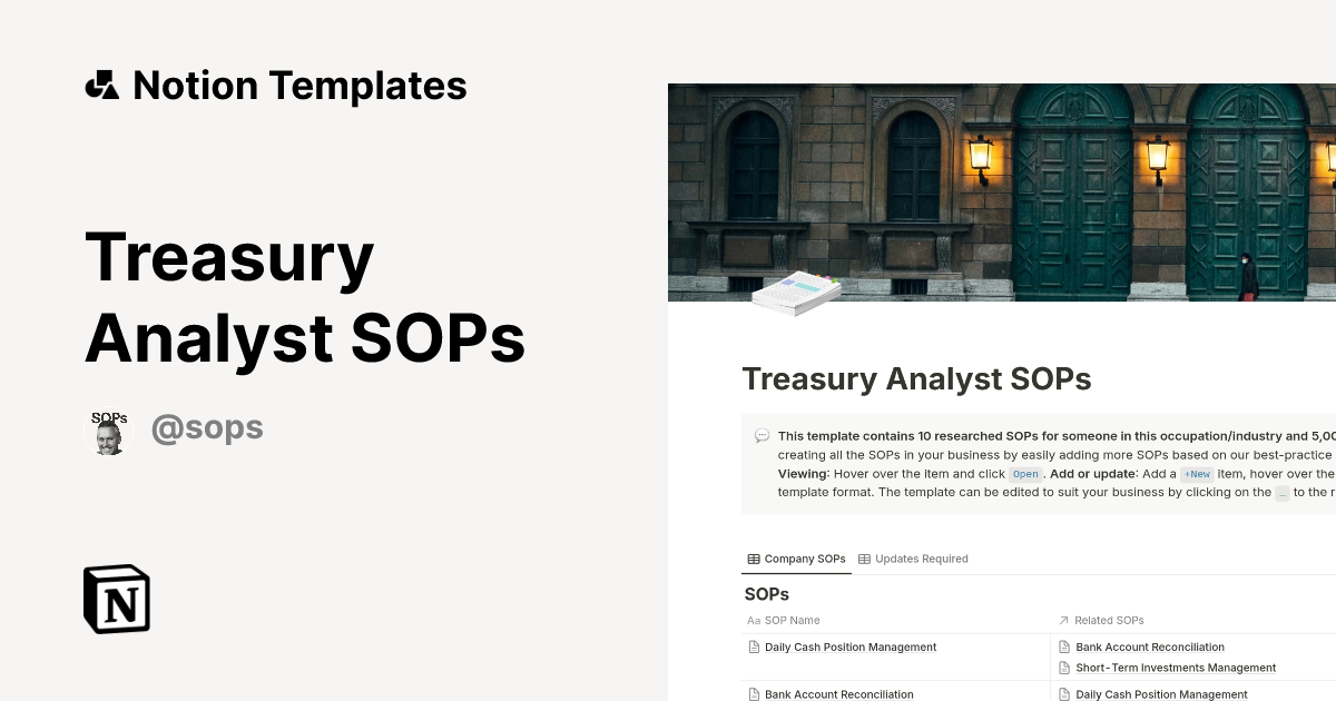 Treasury Analyst SOPs Template | Notion Marketplace