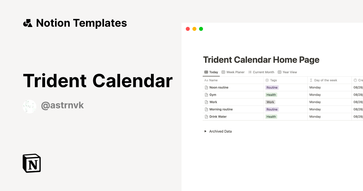 Trident Calendar Template by astrnvk | Notion Marketplace