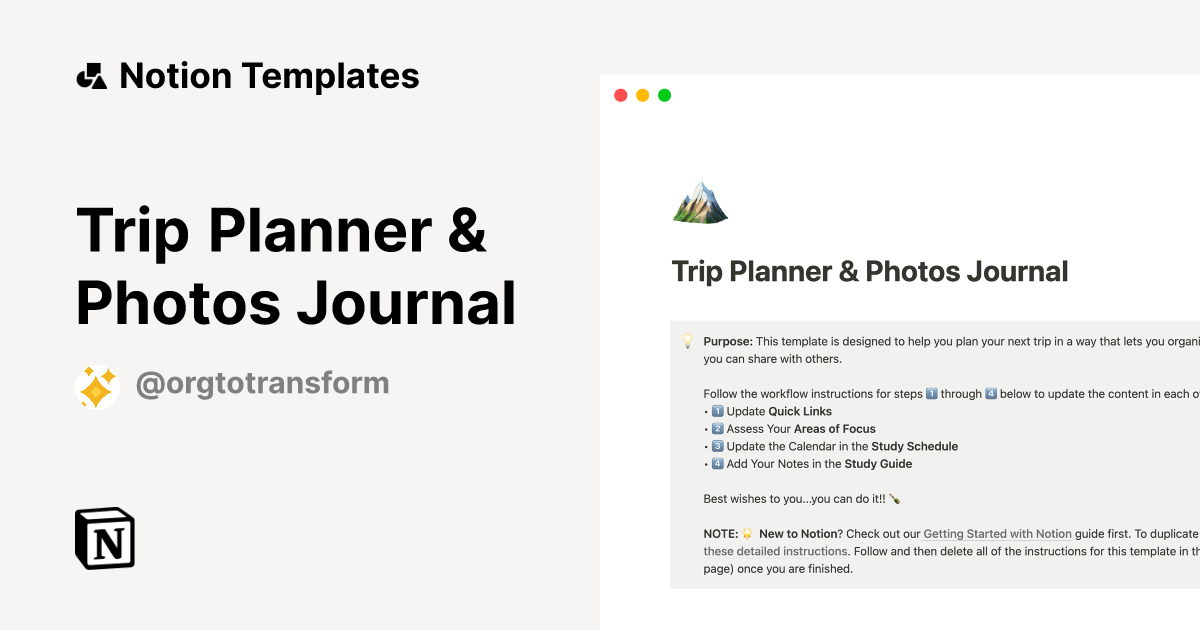 Trip Planner & Photos Journal Template by Regine @ Organize to ...