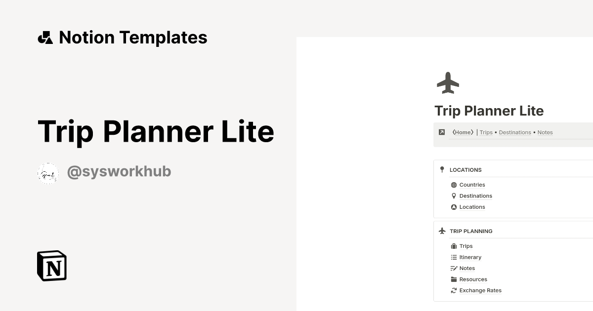 Trip Planner Lite Template by Syswork Hub | Notion Marketplace