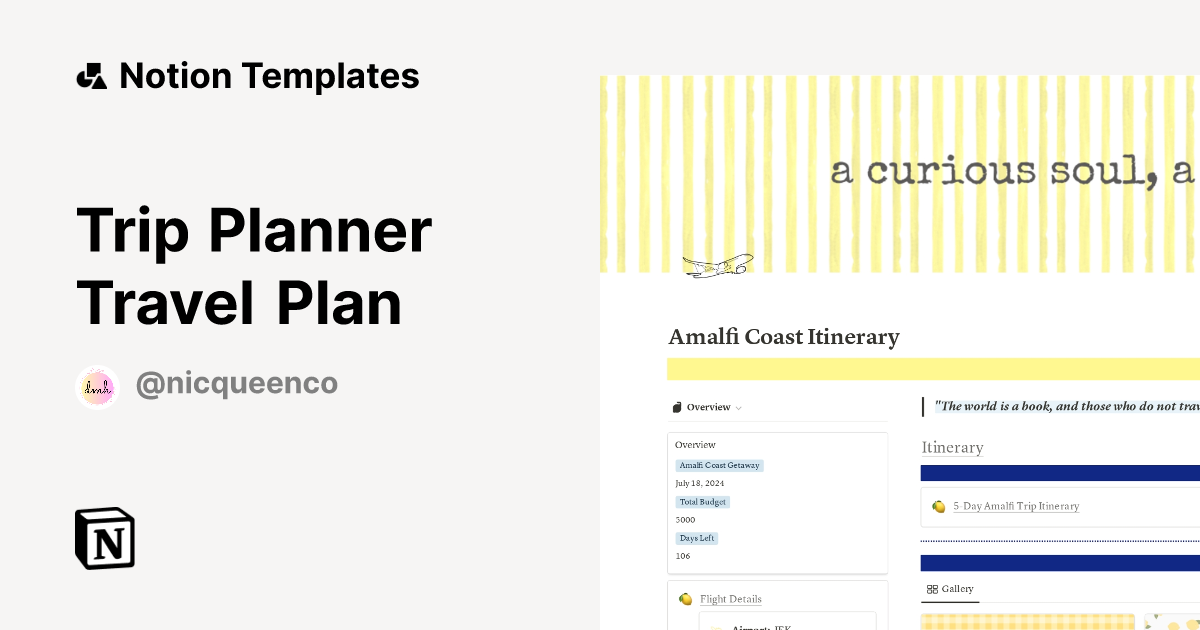 Trip Planner Travel Plan Template | Notion Marketplace