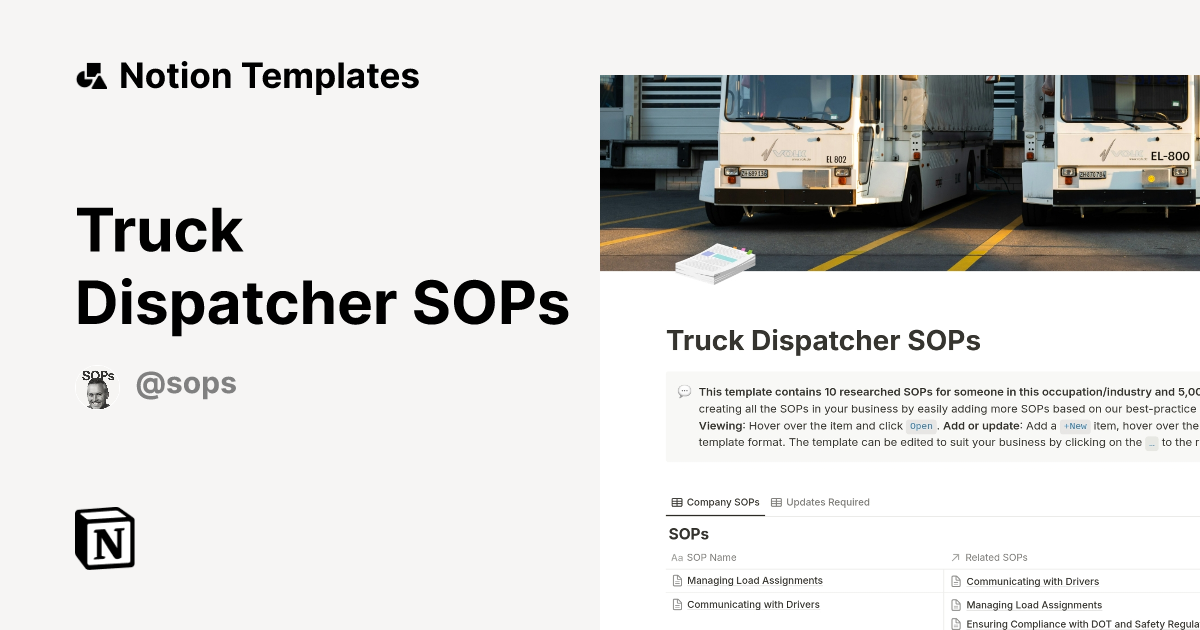 Truck Dispatcher SOPs Template by SOPs | Notion Marketplace