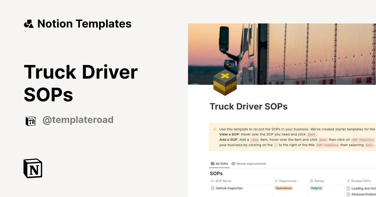 Truck Driver SOPs Template by Template Road | Notion Marketplace