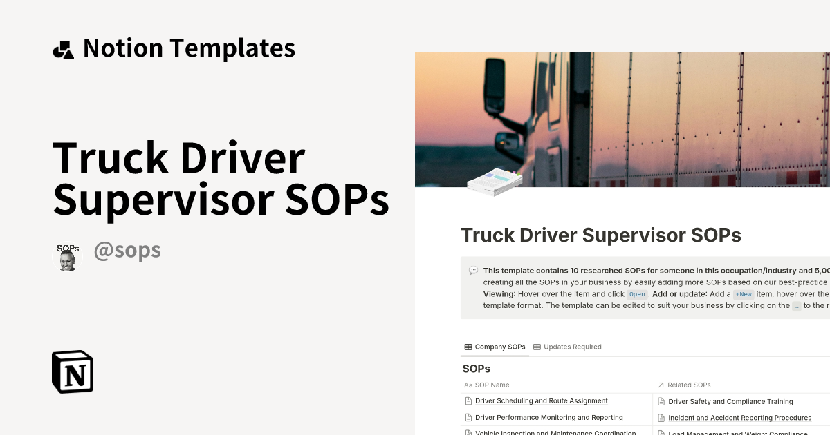 Truck Driver Supervisor SOPs Template by SOPs | Notion Marketplace