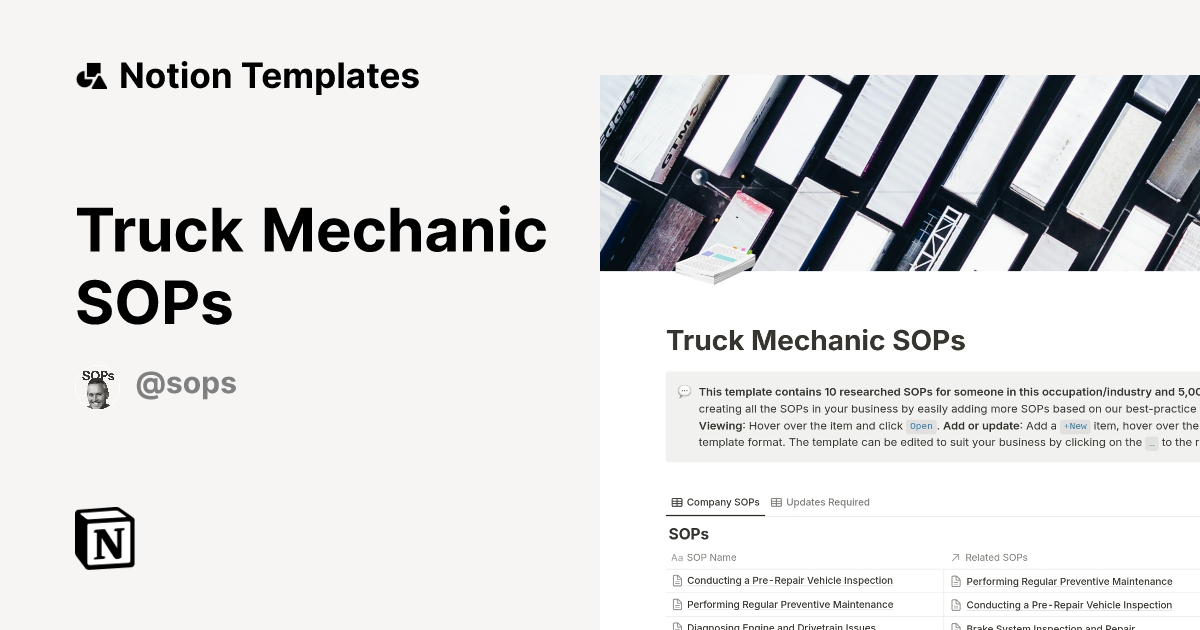 Truck Mechanic SOPs Template by SOPs | Notion Marketplace