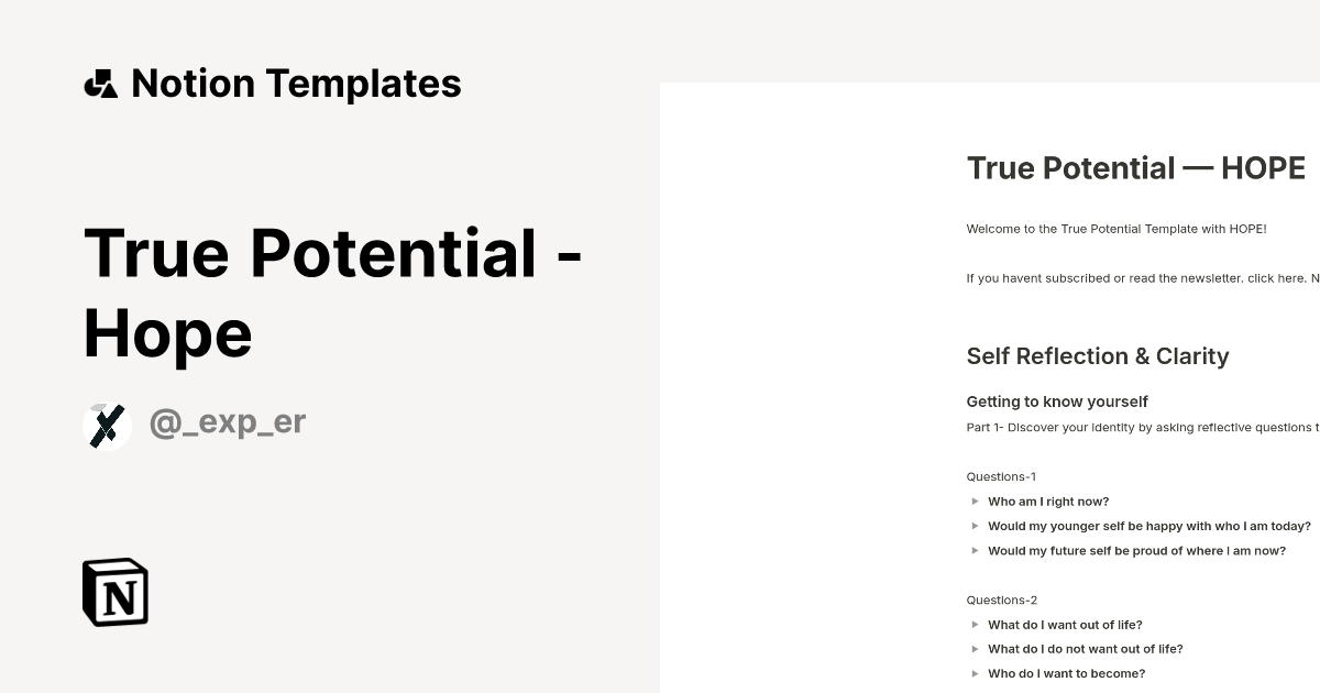 True Potential - Hope Template | Notion Marketplace