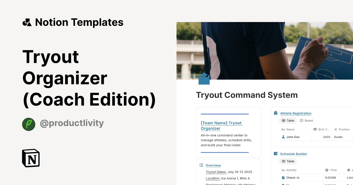 Tryout Organizer (Coach Edition) Template | Notion Marketplace