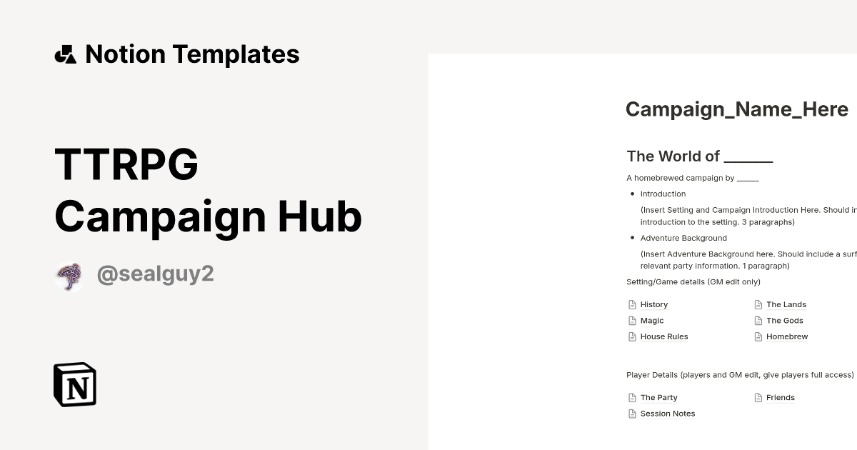 TTRPG Campaign Hub Template | Notion Marketplace