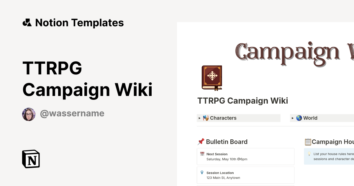 TTRPG Campaign Wiki Template | Notion Marketplace