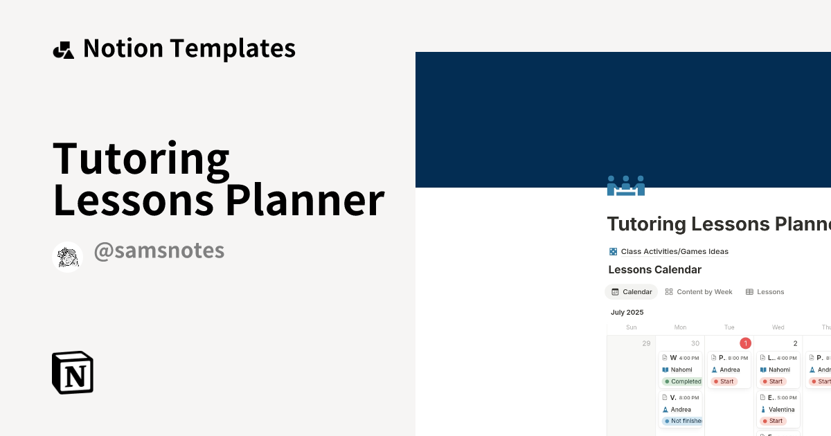Tutoring Lessons Planner Template by Sam's Notes | Notion Marketplace