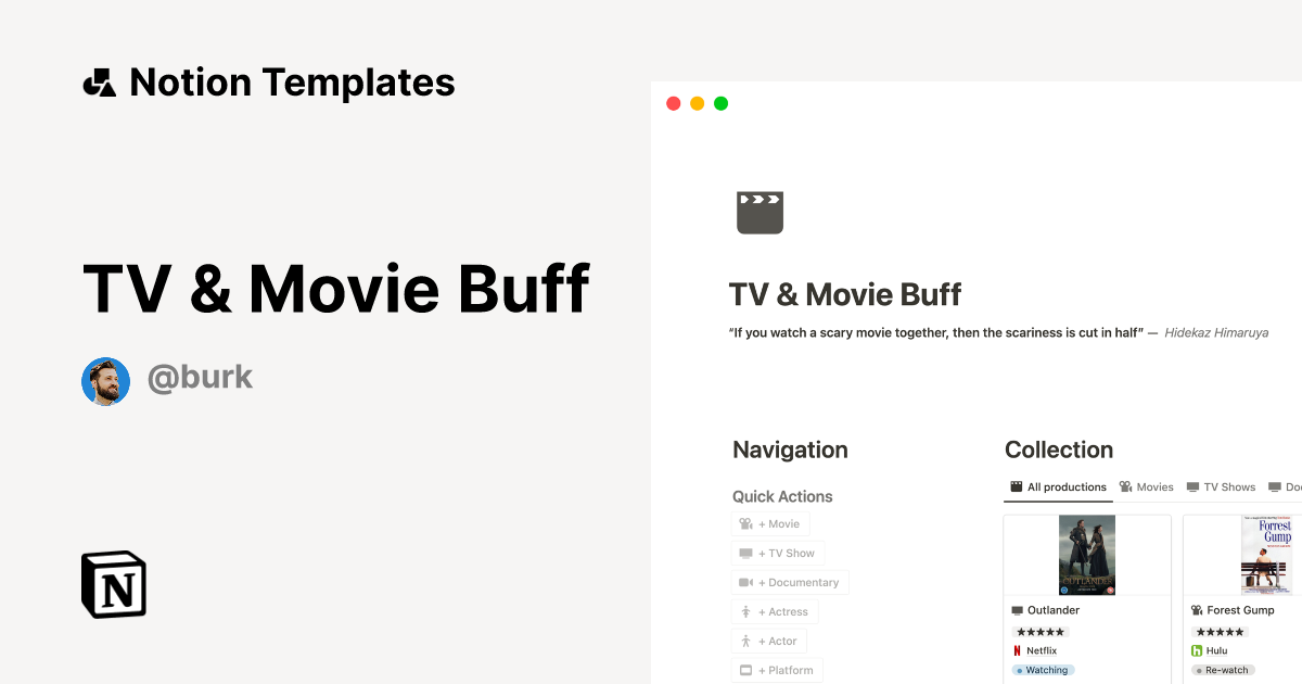 TV & Movie Buff Template by Burk | Notion Marketplace