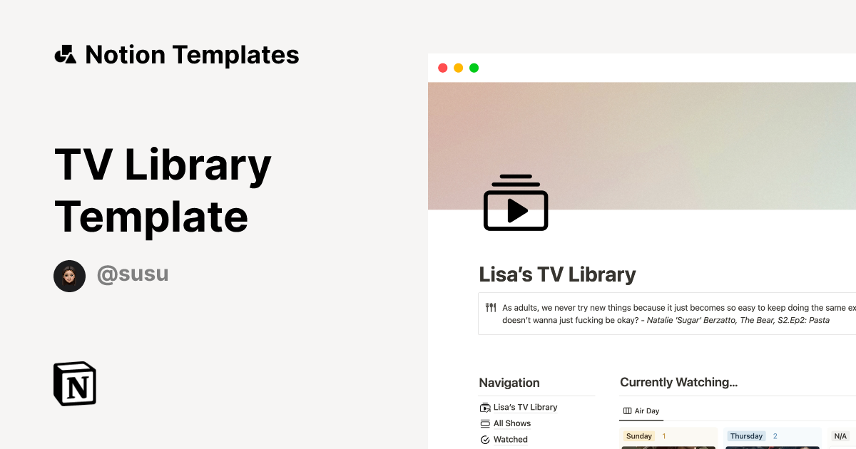 TV Library Template Template | Notion Marketplace