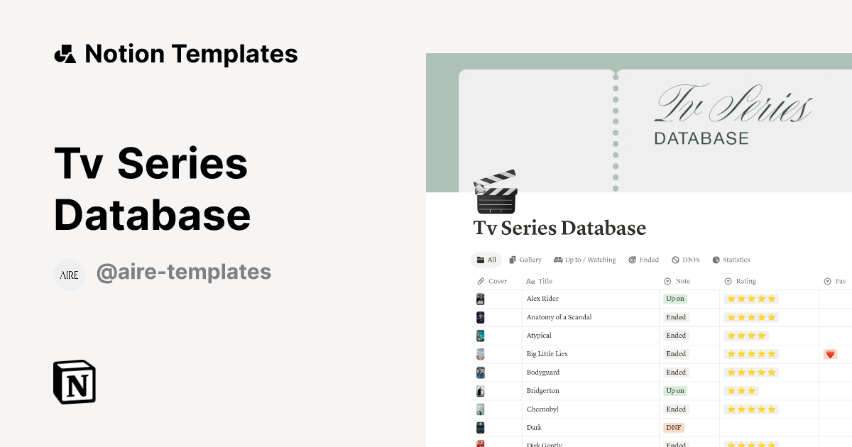 Tv Series Database Template by Aire Studio Template | Notion Marketplace