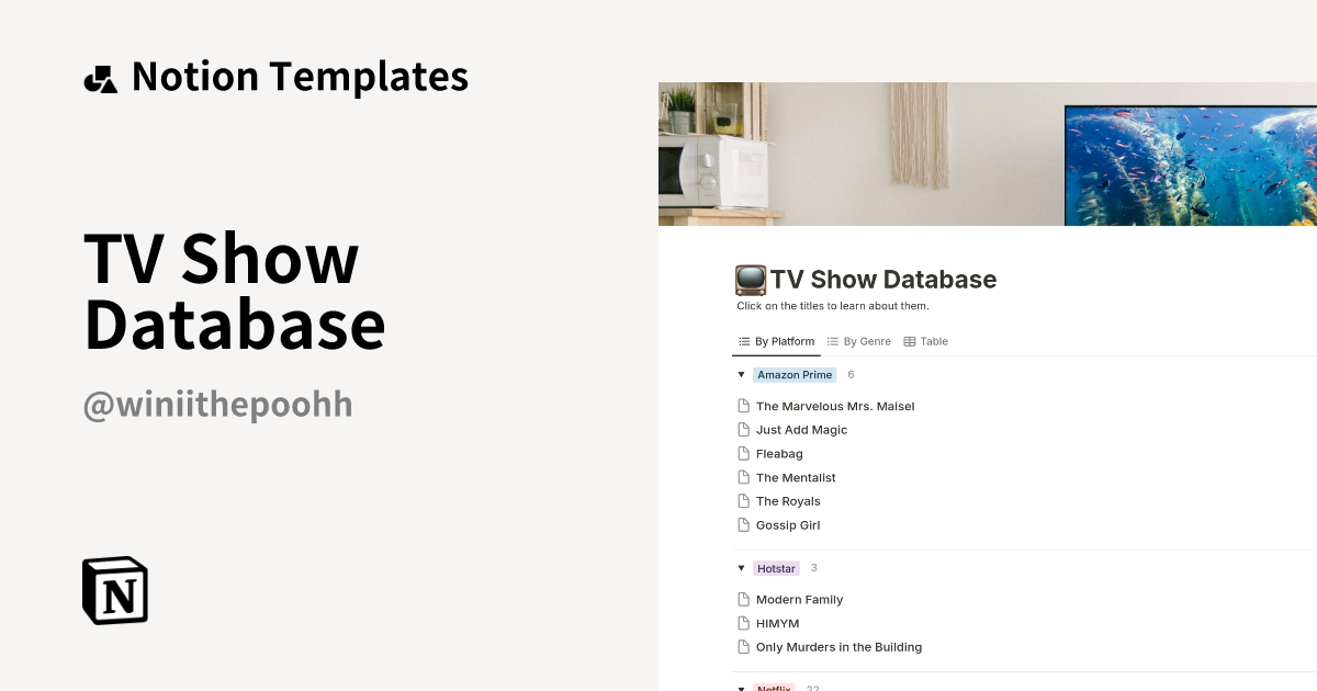TV Show Database Template by Wini | Notion Marketplace