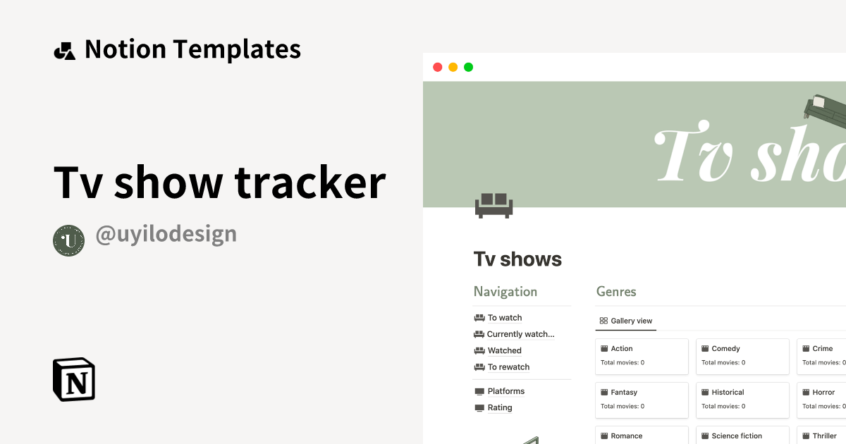 Tv show tracker Template by Uyilo design | Notion Marketplace