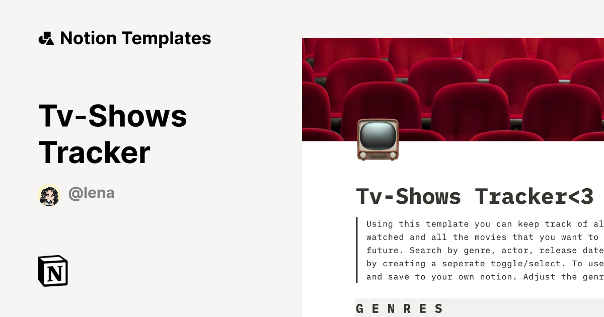 Tv-Shows Tracker Template by Lena | Notion Marketplace
