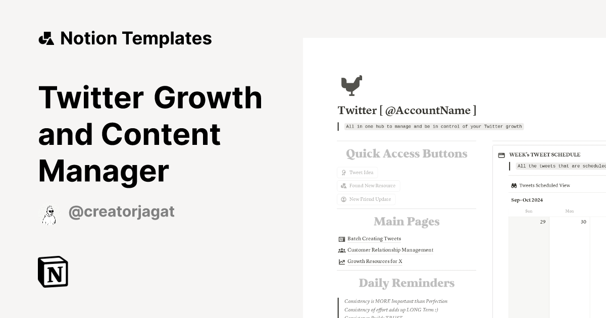 Twitter Growth and Content Manager Template by CreatorJagat | Notion ...