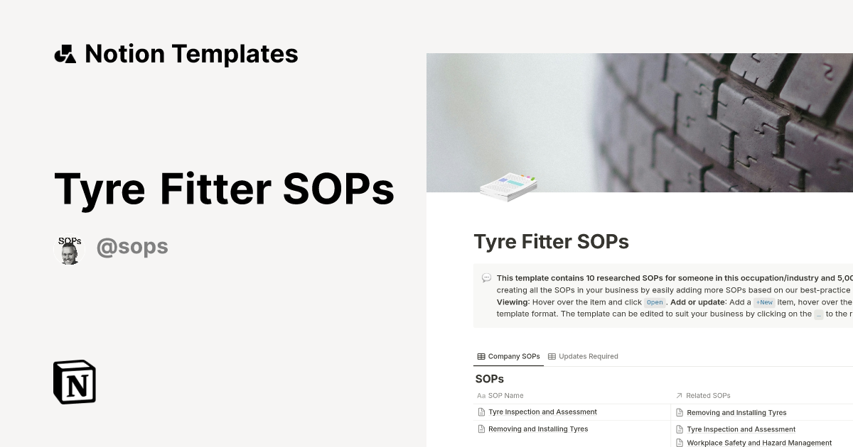 Tyre Fitter SOPs Template | Notion Marketplace