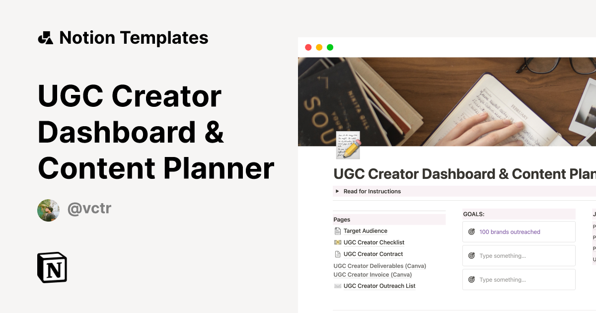UGC Creator Dashboard & Content Planner Template | Notion Marketplace