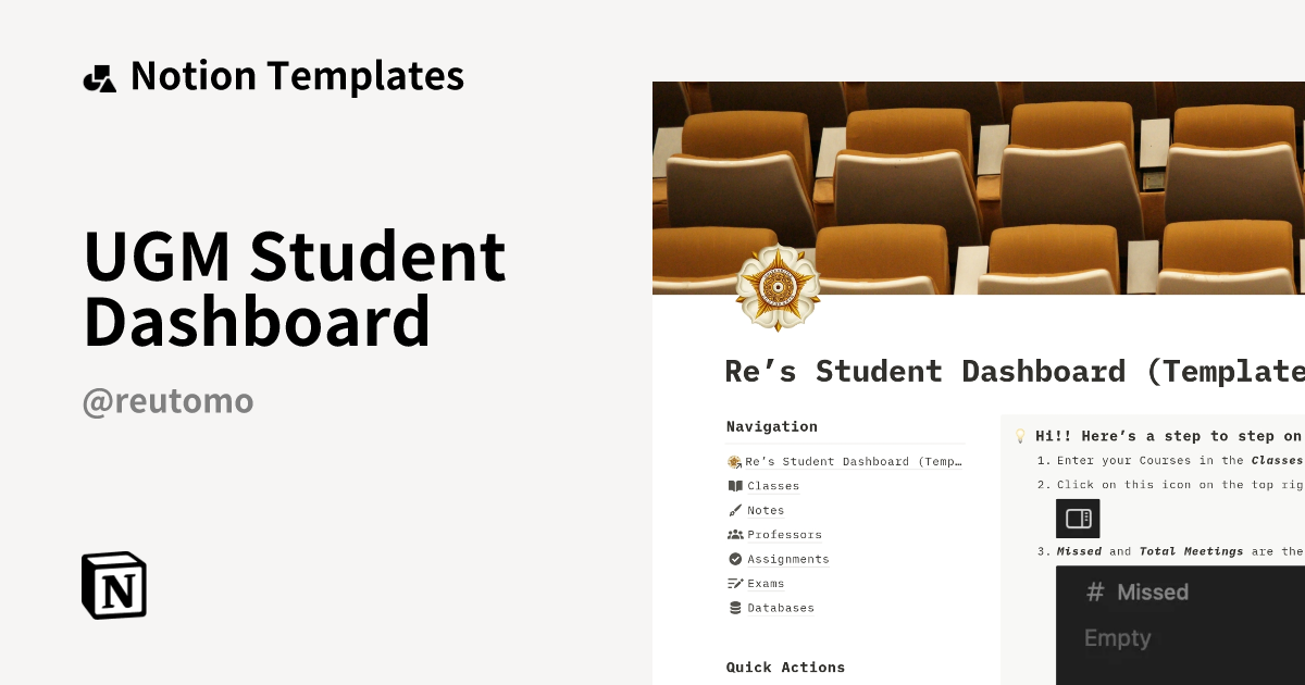 UGM Student Dashboard Template by Re Utomo | Notion Marketplace