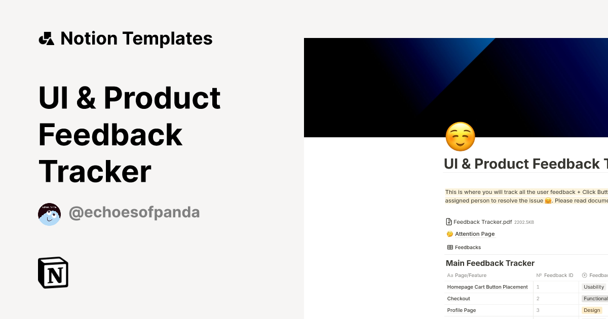 UI & Product Feedback Tracker Template | Notion Marketplace