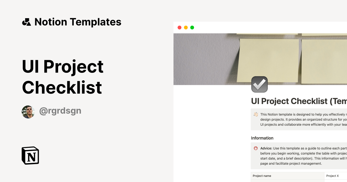UI Project Checklist Template by Ricardo Ramírez González | Notion Marketplace