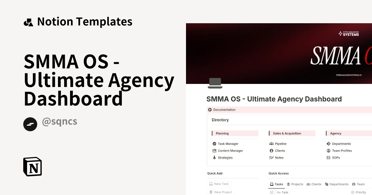SMMA OS - Ultimate Agency Dashboard Template | Notion Marketplace
