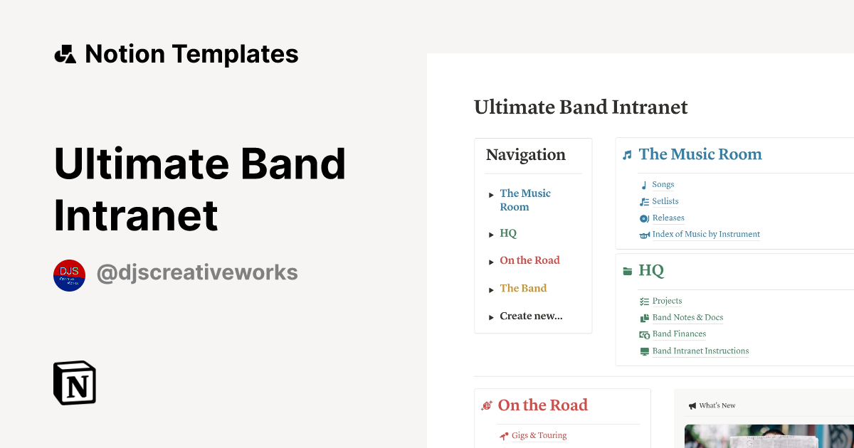 Ultimate Band Intranet Template by DJS Creative Works | Notion Marketplace