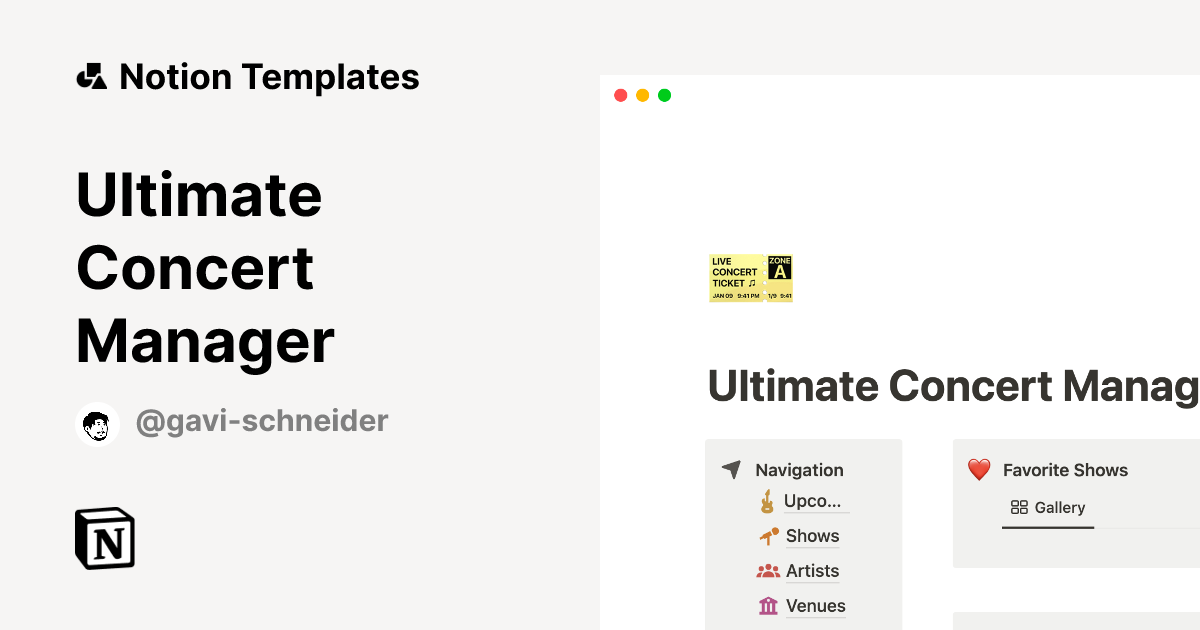 Ultimate Concert Manager Template by Gavi Schneider | Notion Marketplace