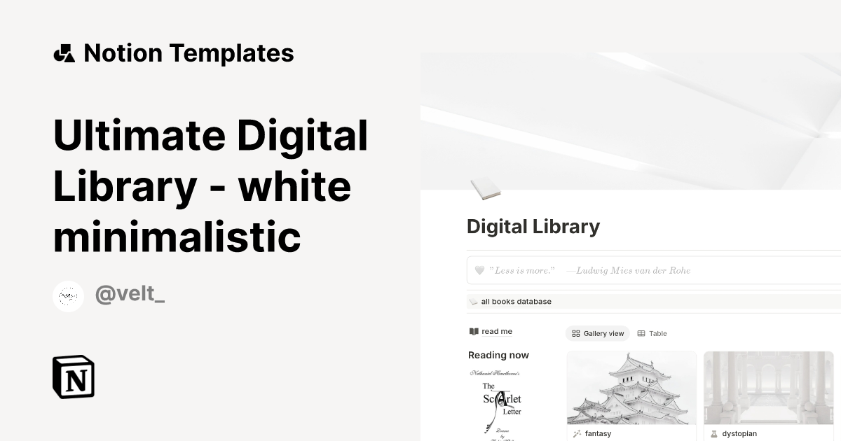 Ultimate Digital Library - white minimalistic Template | Notion Marketplace